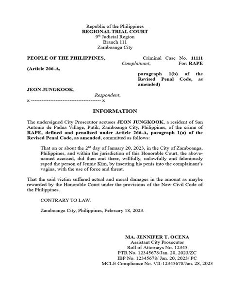 Information In Criminal Case Sample Pdf Prosecutor Crimes