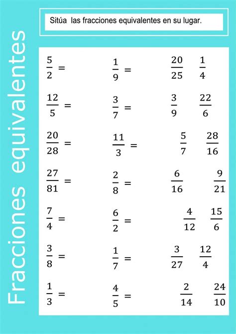 Ejercicios De Fracciones Equivalentes Para Sexto De 57 Off