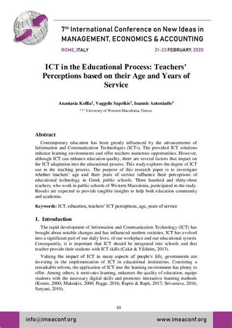 Pdf Ict In The Educational Process Teachers Perceptions Based On Their Age And Years Of