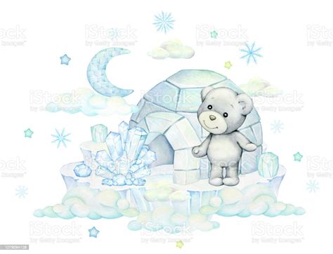 흰 곰은 얼음과 구름의 배경에 서 있다 격리 된 배경에 수채화 개념 손으로 그린 겨울 사진 만화 스타일 0명에 대한 스톡 벡터 아트 및 기타 이미지 Istock