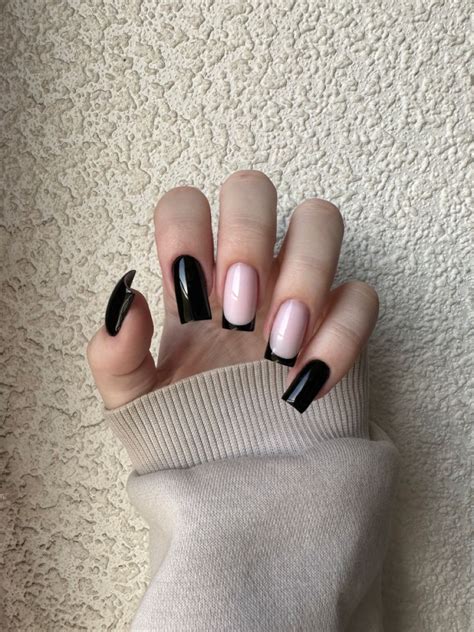Nails Black French Mickey Nails Work Nails Gel Nails