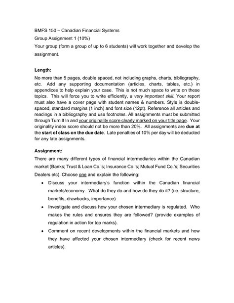 Bmfs 150 Group Assignment 1 Bmfs 150 Canadian Financial Systems