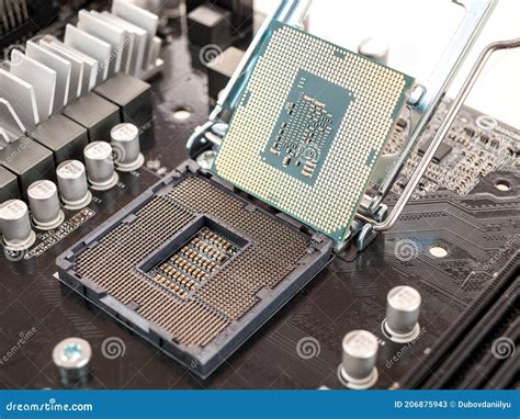 CPU Connector On The Circuit Motherboard With Pressure Contacts For Connecting A Silicon