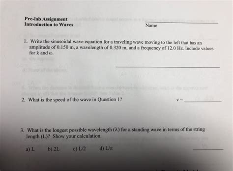 Solved Pre Lab Assignment Introduction To Waves Name Chegg