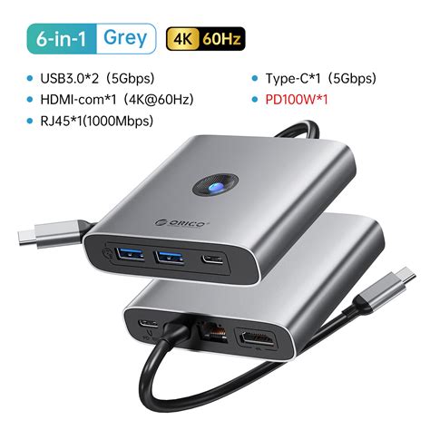 ยูเอสบีโอริโก3 0อะแดปเตอร์ Usb Hub Type C ถึง4k60hz Hdmi Compatible แท่นวางมือถือ Rj45 Pd