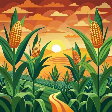 Premium Vector A Picture Of A Field Of Corn And The Sun