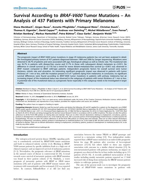 Pdf Survival According To Braf V600 Tumor Mutations An Analysis Of
