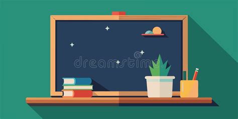 Classroom Chalkboard With Assorted Books Stationery And Educational