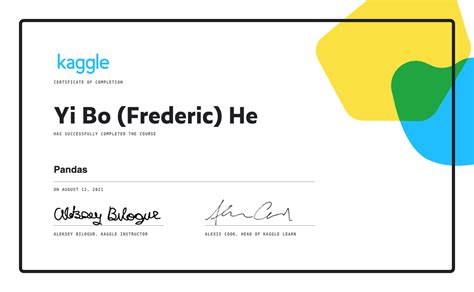 Yi Bo Frederic He Completed The Pandas Course On Kaggle
