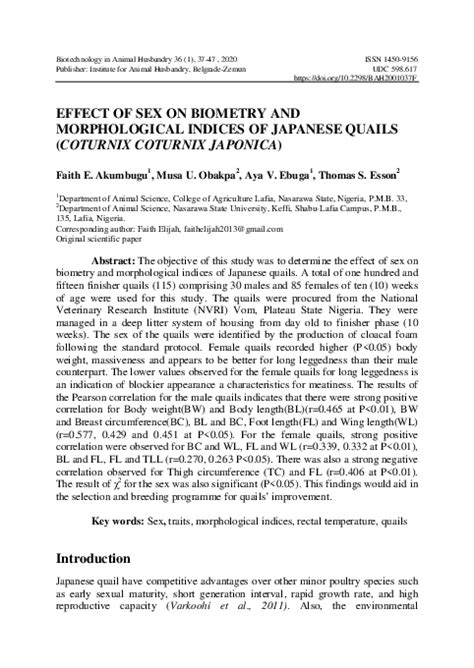 Pdf Effect Of Sex On Biometry And Morphological Indices Of Japanese