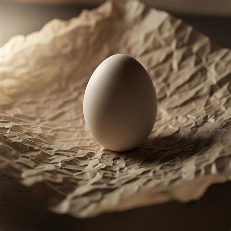 Single White Egg On Crumpled Paper Surface In Soft Lighting 71836221