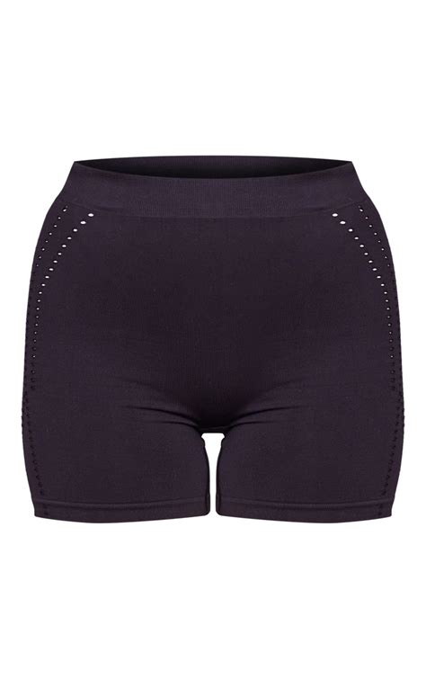 Plt Black Seamless Laser Cut Ruched Booty Shorts Athleisure