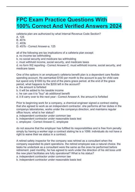 Fpc Exam Practice Questions With 100 Correct And Verified Answers 2024 Fpc Stuvia Us