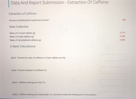data and report submission extraction of caffeine