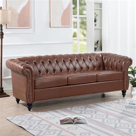 Harper And Bright Designs 84 In Rolled Arm 3 Seater Nailhead Trim Sofa