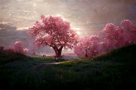 Premium Ai Image Blossom Cherry On The Hill In A Good Day