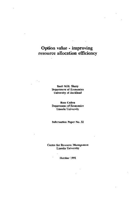 Pdf Option Value Improving Resource Allocation Efficiency