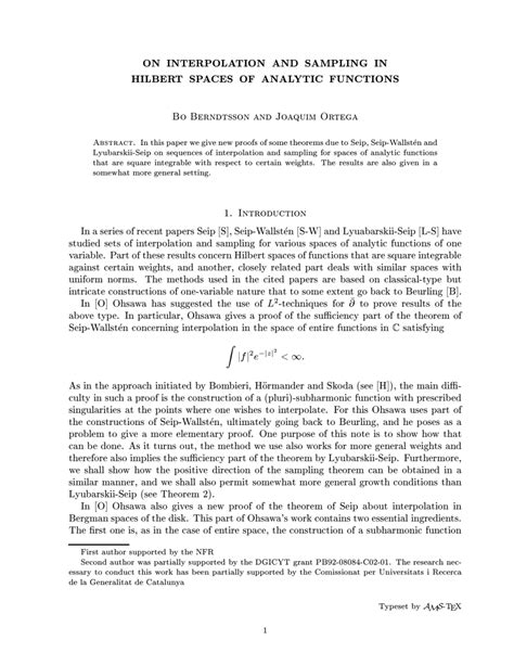 pdf on interpolation and sampling in hilbert spaces of analytic functions