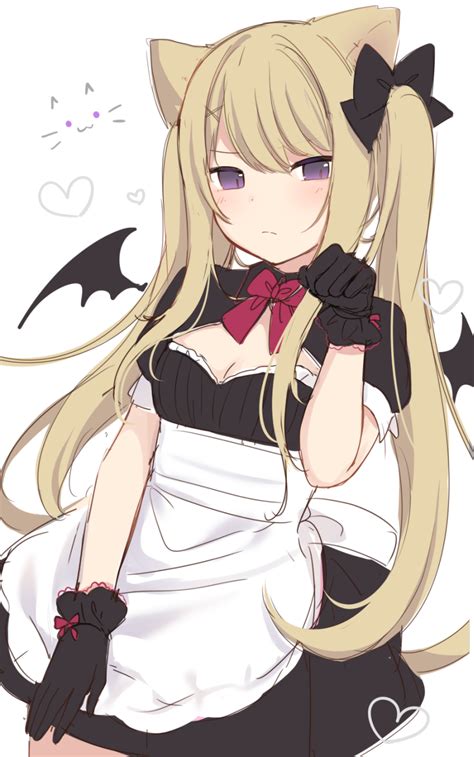 Safebooru 1girl Amashiro Natsuki Animal Ears Apron Bangs Bat Wings