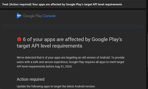 Android Your Apps Are Affected By Google Play S Target Api Level Requirements Stack Overflow