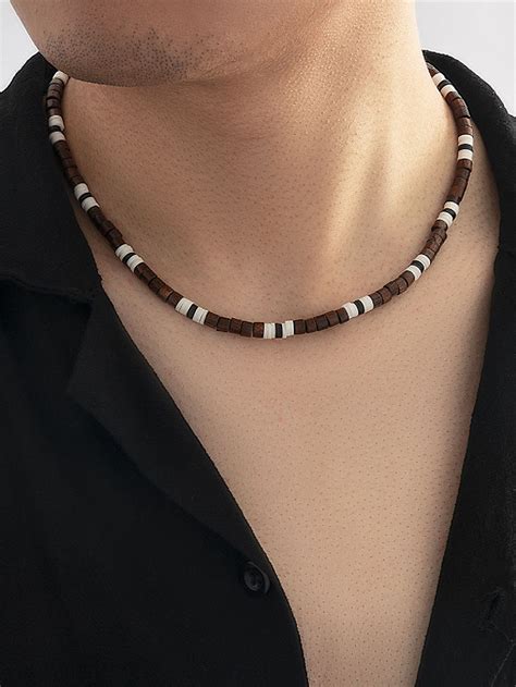 Men Color Block Beaded Necklace In 2025 Clay Bead Necklace Chic