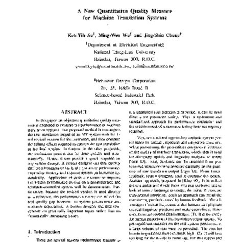 A New Quantitative Quality Measure For Machine Translation Systems Acl Anthology