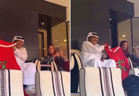 شاهد الشيخ حمد بن خليفة آل ثاني وزوجته الشيخة موزا يرفعان علم المغرب من