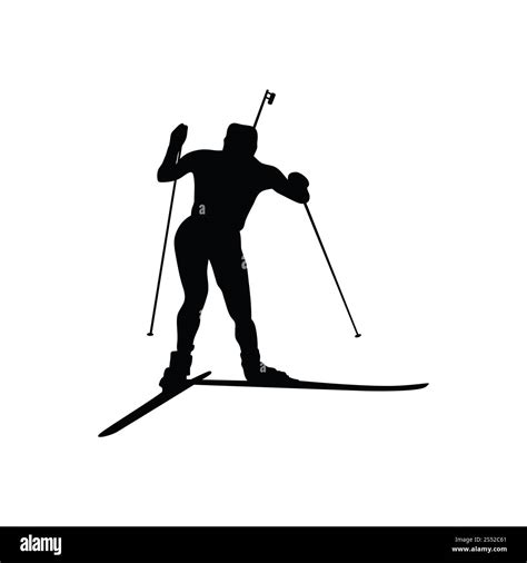 Biathlon Sportsman Silhouette Black On White Vector Illustration