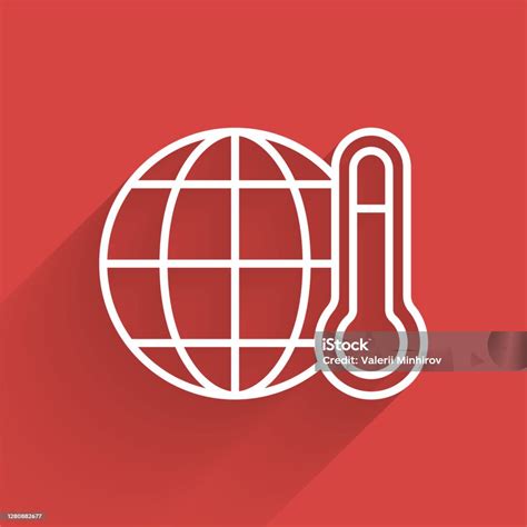 긴 그림자로 고립된 지구 온난화 아이콘에 녹는 백색 선 행성 지구 생태 학적 문제 및 솔루션 온도계 벡터 개념에 대한 스톡 벡터 아트 및 기타 이미지 Istock