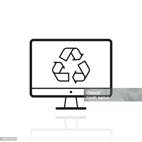 재활용 기호가 있는 데스크톱 컴퓨터 흰색 배경에 반사된 아이콘 개념에 대한 스톡 벡터 아트 및 기타 이미지 개념 검은색 곡선 Istock