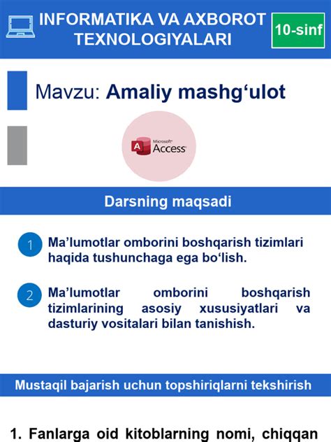 15 Dars Amaliy Mashgulot Pdf