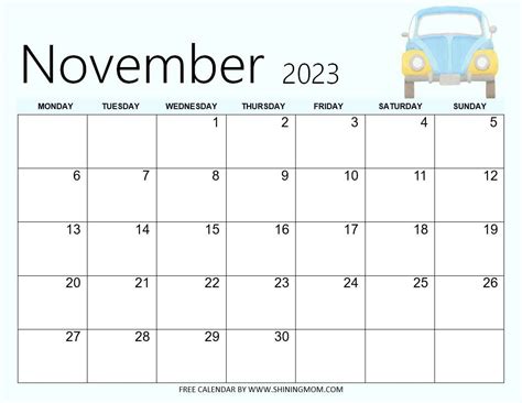Free Printable November 2023 Calendar With Holidays Awesome Designs