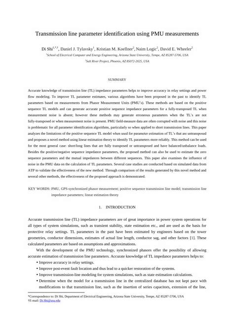 Pdf Transmission Line Parameter Identification Using Pmu Dokumen Tips