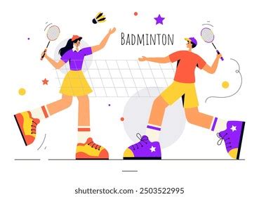 Vector Illustration Badminton Player Shuttle Racket Stock Vector Royalty Free