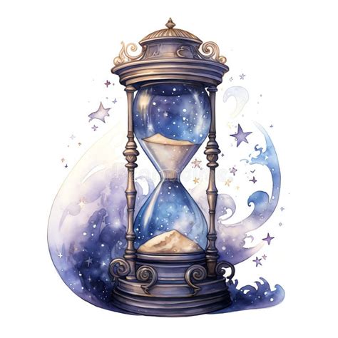 Starry Hourglass Fantasy Sky Night Gazing Watercolor Stock Illustration