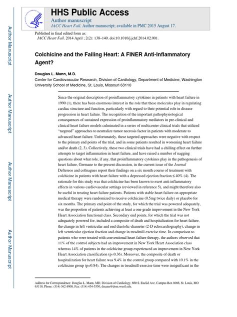 Hhs Public Access Colchicine And The Failing Heart A Finer Anti