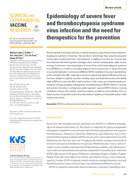 Pdf Epidemiology Of Severe Fever And Thrombocytopenia Syndrome Virus