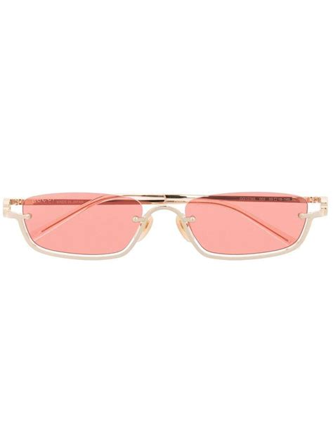 Gucci Slim Rectangular Frame Sunglasses Gold Editorialist