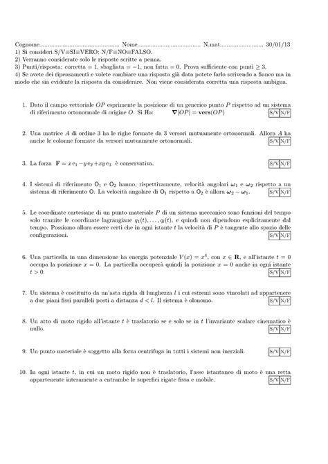 Prova Desame 30 Gennaio 2013 Domande Con Quiz Vero O Falso