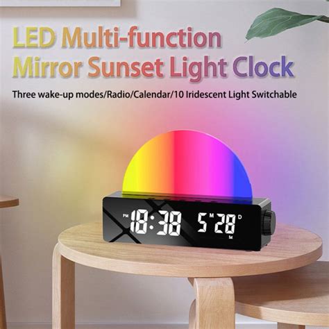 Led Multi Function Mirror Electronic Alarm Clock Sunset Light Clock
