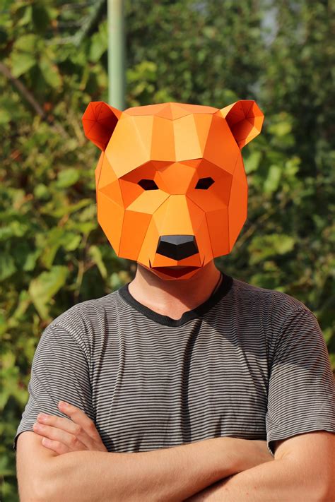 Bear Mask Diy Low Poly Mask Paper Craft Mask Pdf Template Etsy