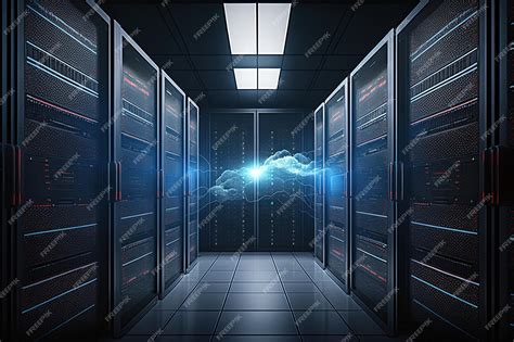 Premium Photo Generative Ai Data Center Room With Mainframe Storage