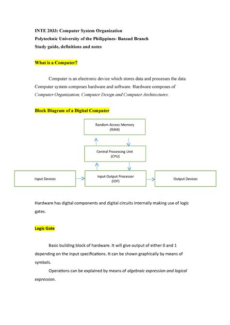 computer organization and architecture part 1 inte 2033 computer