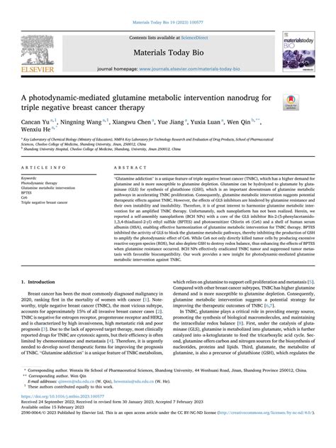 Pdf A Photodynamic Mediated Glutamine Metabolic Intervention Nanodrug