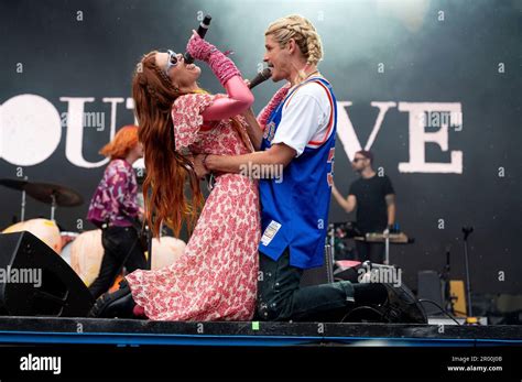 Hannah Hooper Left And Chris Zucconi Of Grouplove Perform At The