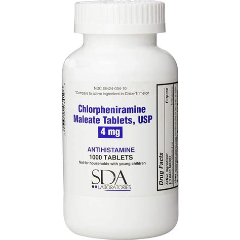 Sda Chlorpheniramine 4mg Tablets 1000 Count Hay Fever And Allergic