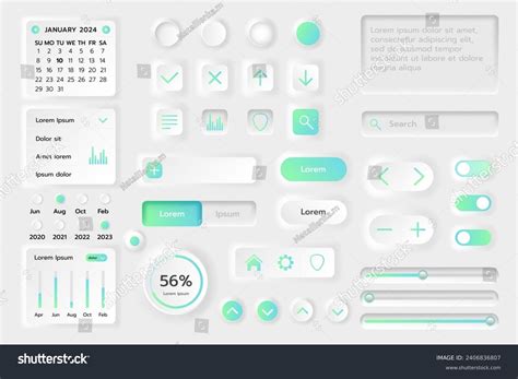 Ui Button Kit Neomorphic App Isolated Stock Vector Royalty Free