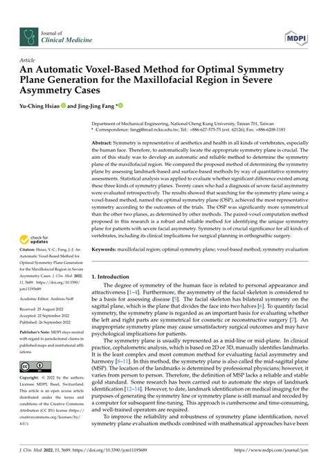 Pdf An Automatic Voxel Based Method For Optimal Symmetry Plane