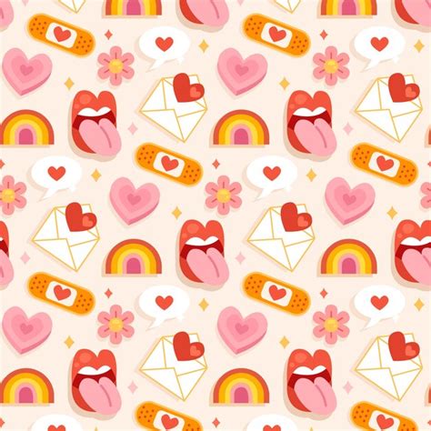 Free Vector Flat Design Groovy Love Pattern