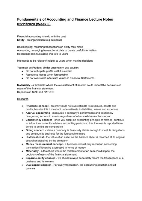 Fundamentals Of Accounting And Finance 1 Financial Accounting Lecture Notes Fundamentals Of